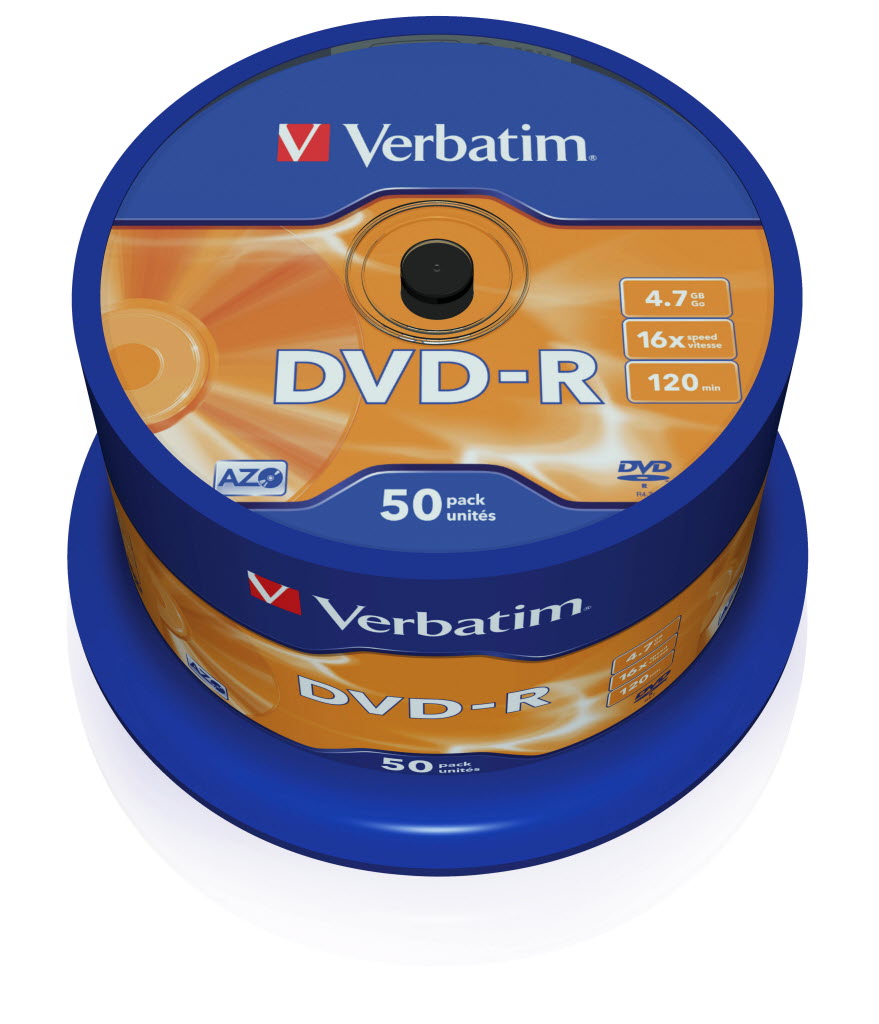 Verbatim DVD-R Spindle 4.7GB 16x 50 Pack | 43548 | 0023942435488